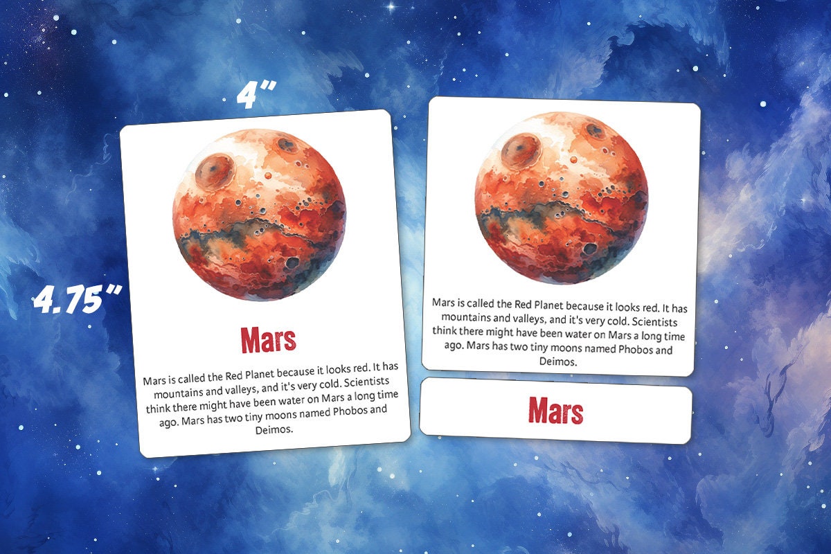 SOLAR SYSTEM and PLANETS Flash Cards, Sun, Moon, Planets, Comets, Solar ...