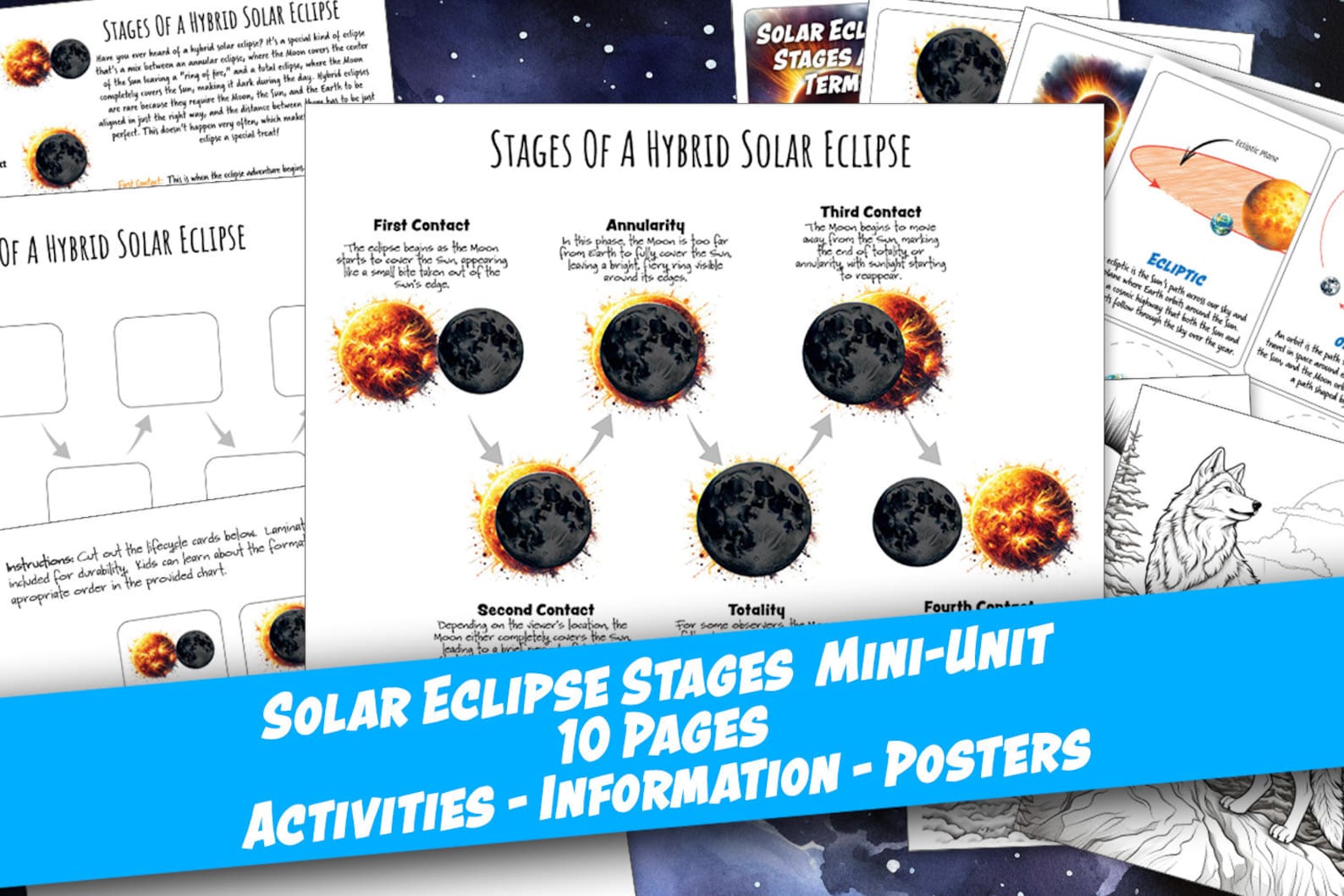 SOLAR ECLIPSE STAGES Worksheet 10 Pages, Poster and Labeling Activity ...