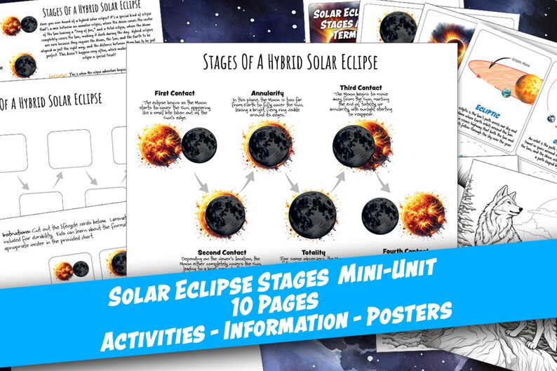 SOLAR ECLIPSE STAGES Worksheet 10 Pages, Poster and Labeling Activity ...