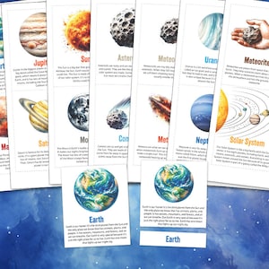 SOLAR SYSTEM and PLANETS Flash Cards, Sun, Moon, Planets, Comets, Solar ...