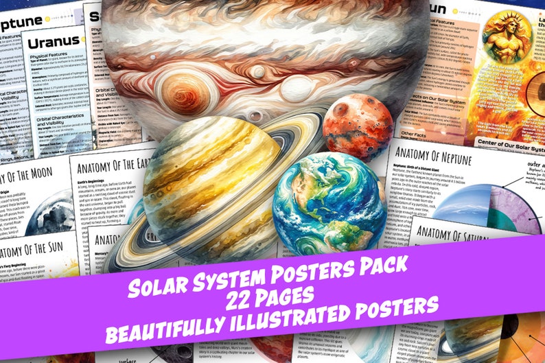 PLANETS POSTERS, Solar System Posters, Sun & Planet Anatomy, Star ...