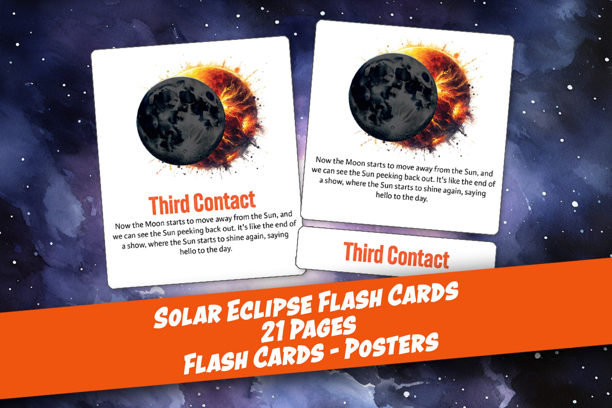 SOLAR ECLIPSE Flash Cards, Sun, Moon, Earth, Solar System, Space ...