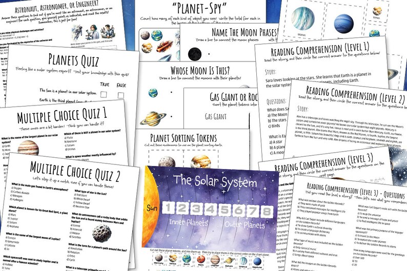 SPACE - PLANETS, Solar System Unit Study, HUGE Printables Set, Sun ...
