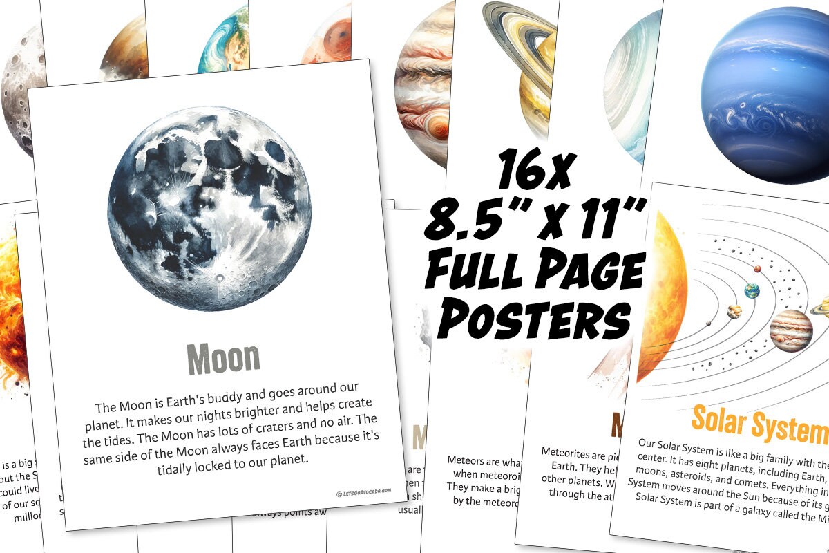 SOLAR SYSTEM and PLANETS Flash Cards, Sun, Moon, Planets, Comets, Solar ...