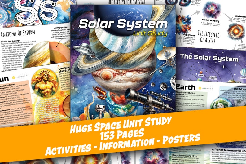 SPACE - PLANETS, Solar System Unit Study, HUGE Printables Set, Sun ...