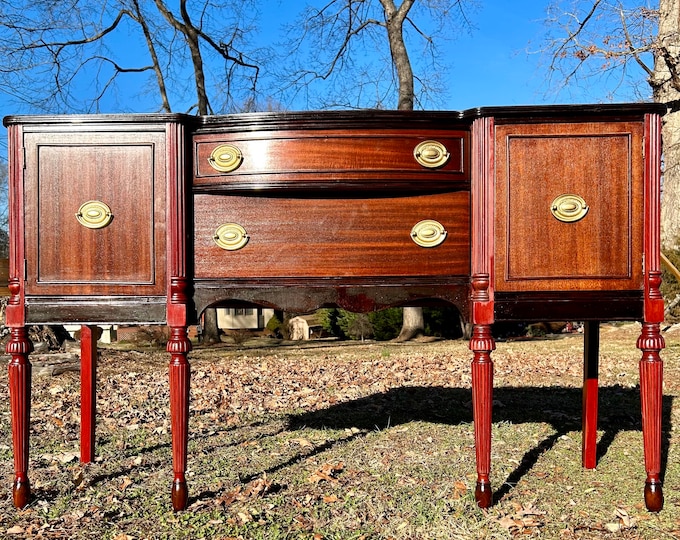 J B Van Sciver Early 1900s Carved Long Sideboard Buffet Credenza