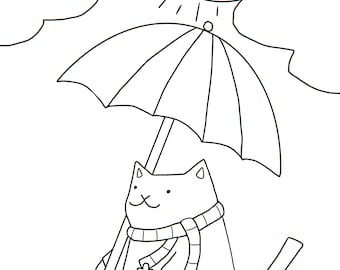 Rainy Day Coloring Page Kids Printable Coloring Page Girl Stuck in A ...