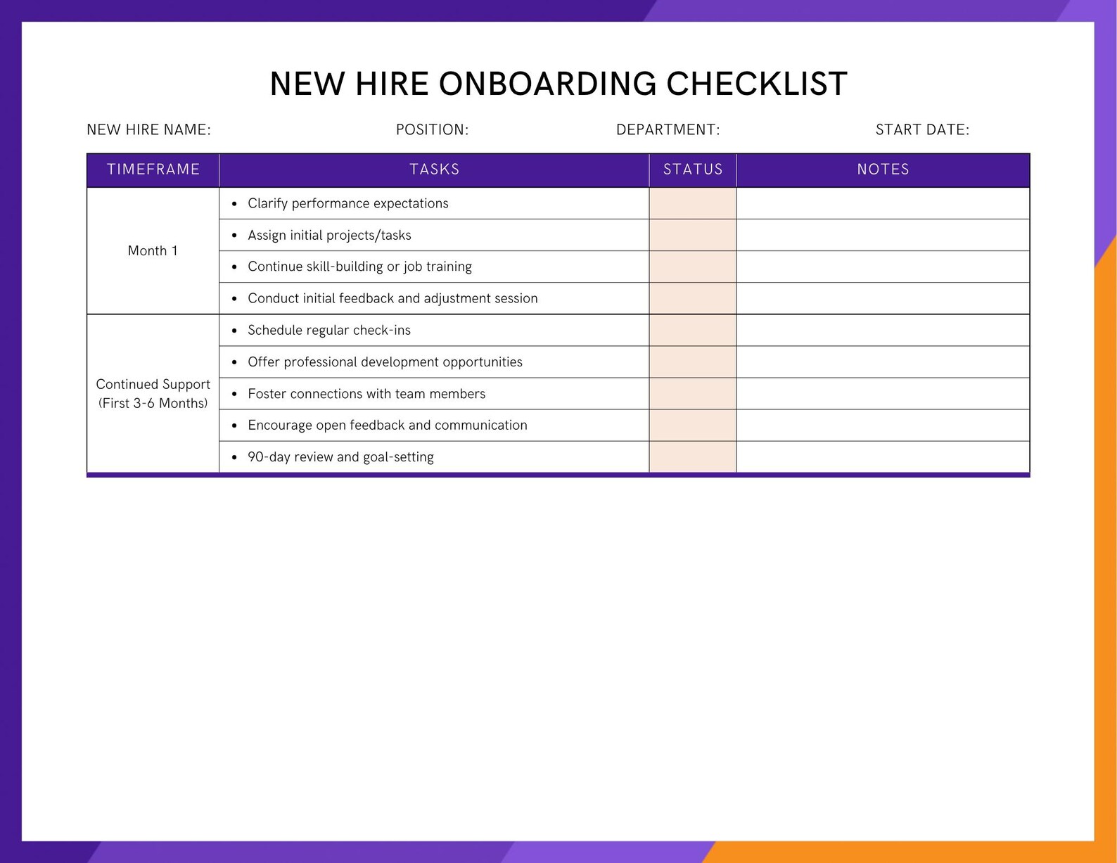 New Hire Onboarding Checklist | Printable HR Template for Employee ...