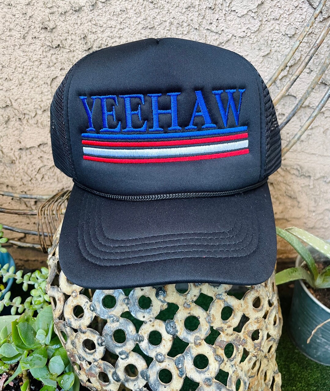 Yeehaw Embroidered Rope Trucker Hat | Vintage Red White & Blue Classic ...