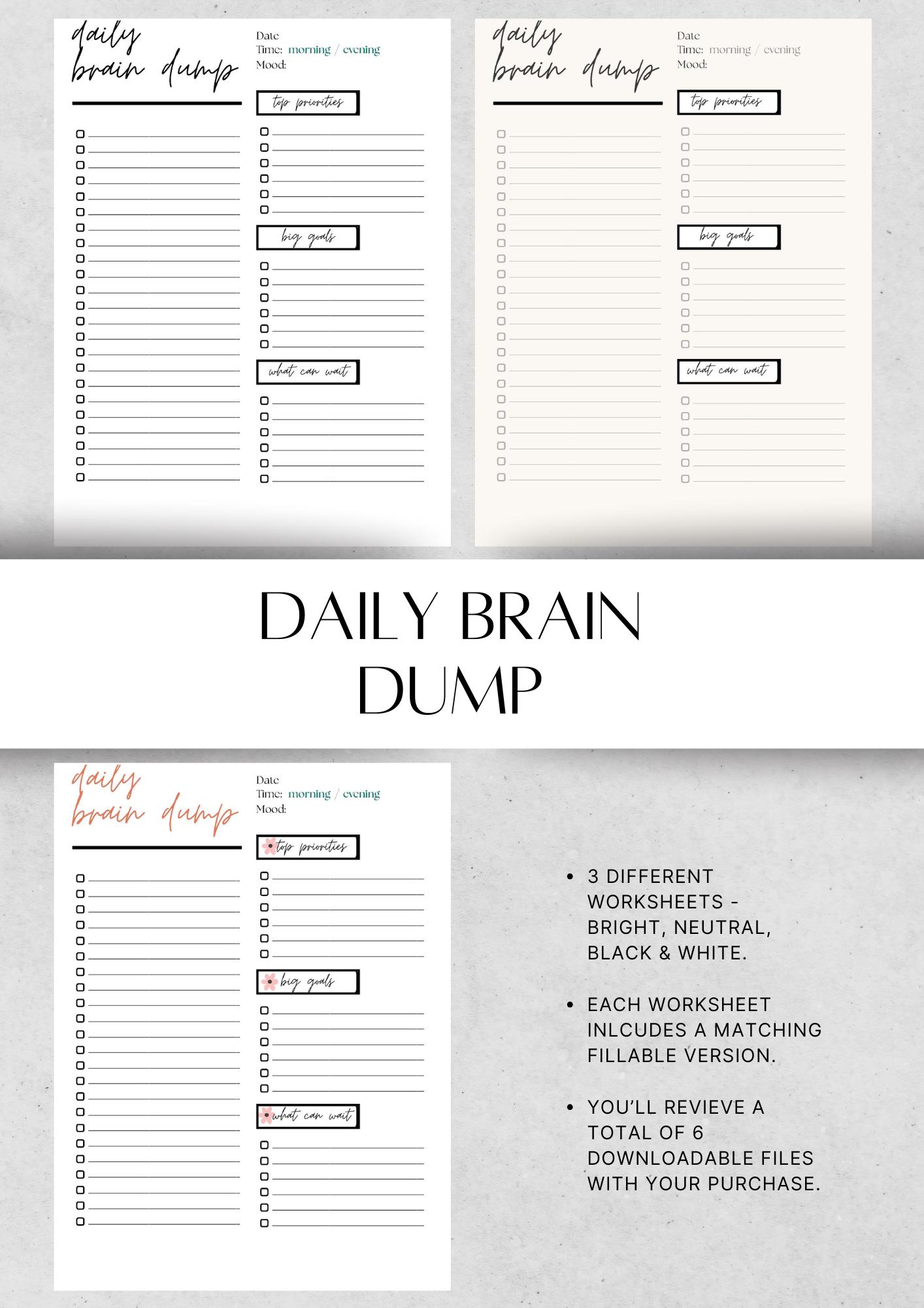 Brain Dump Worksheet - Etsy