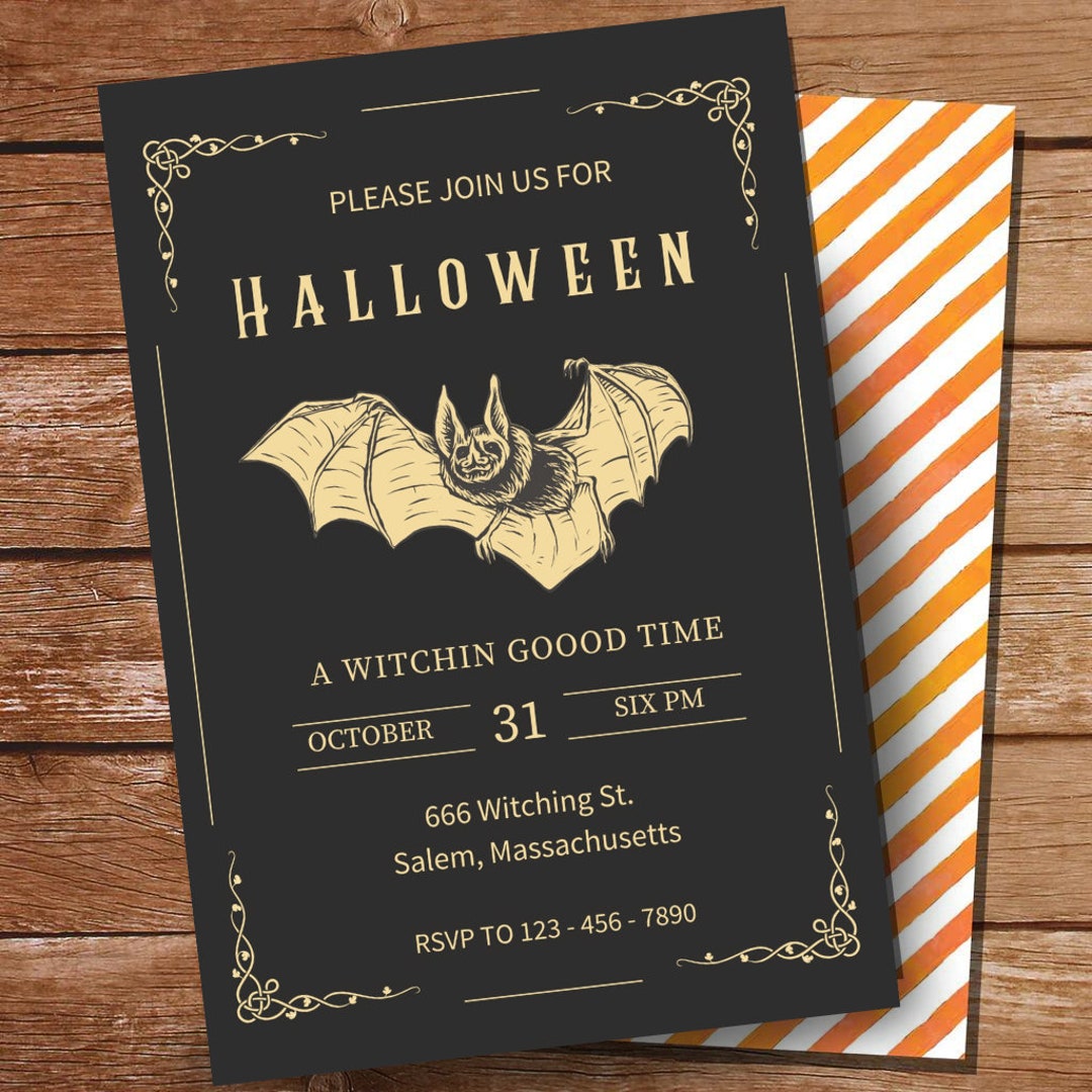 Editable Bat Halloween Party Invitation Template (digital Download) - Etsy