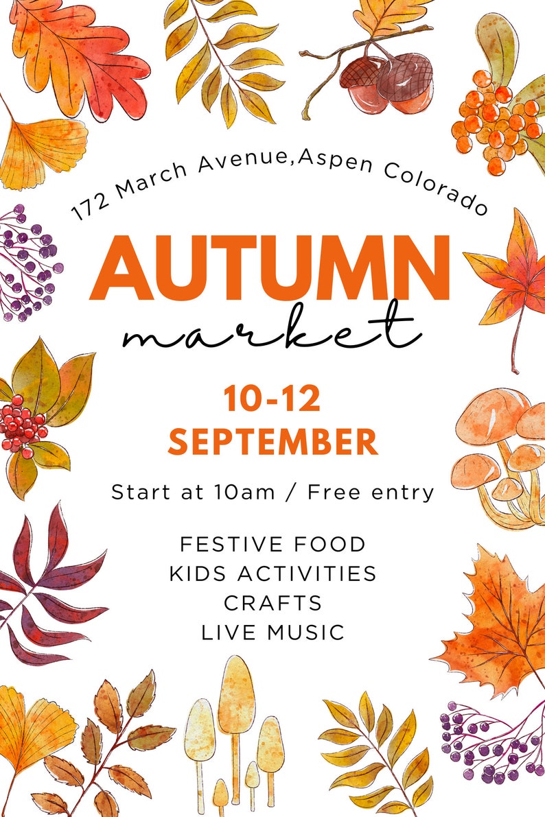 Editable Fall Market Flyer | Craft Fair, Digital Download, Printable ...