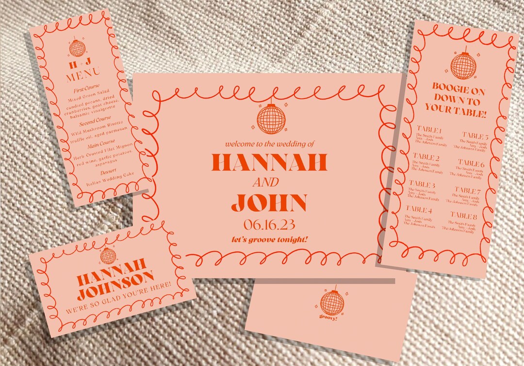 Retro Disco Border Wedding Day Package | Canva Template | DIGITAL ...