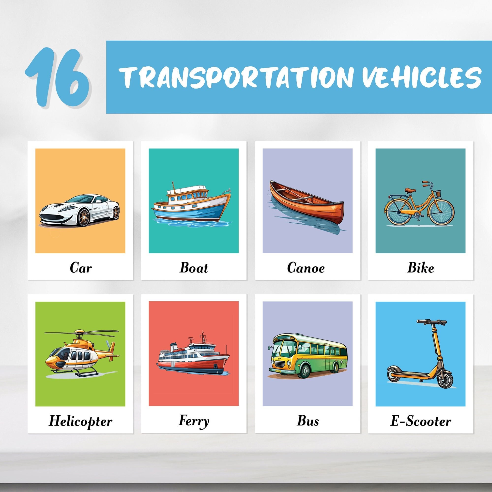 16 Transportation Vehicles Flashcards - Etsy