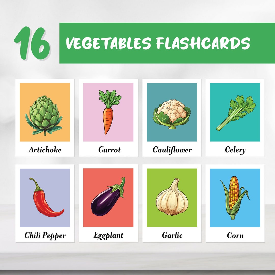 16 Vegetables Flashcards - Etsy