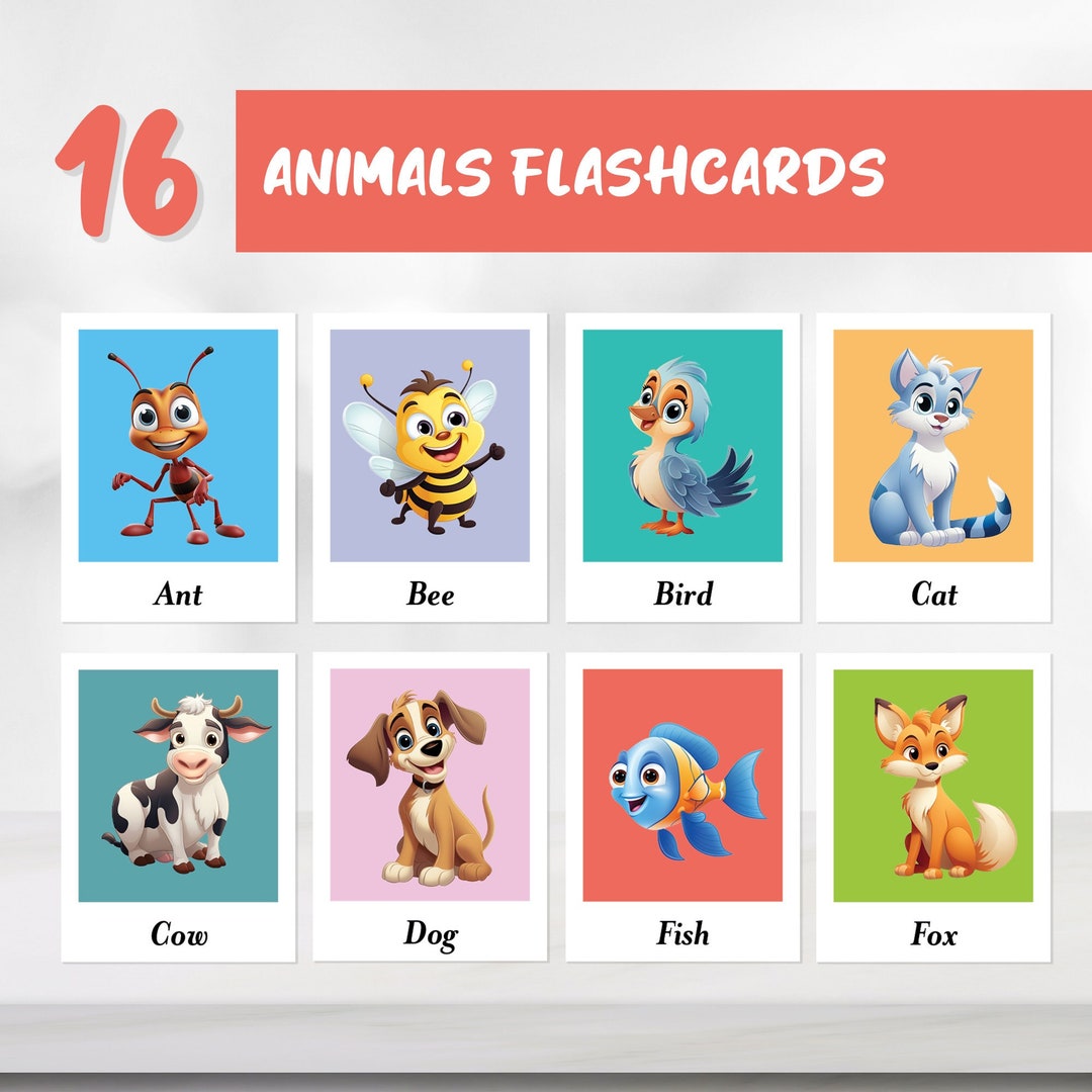 16 Animals Flashcards - Etsy