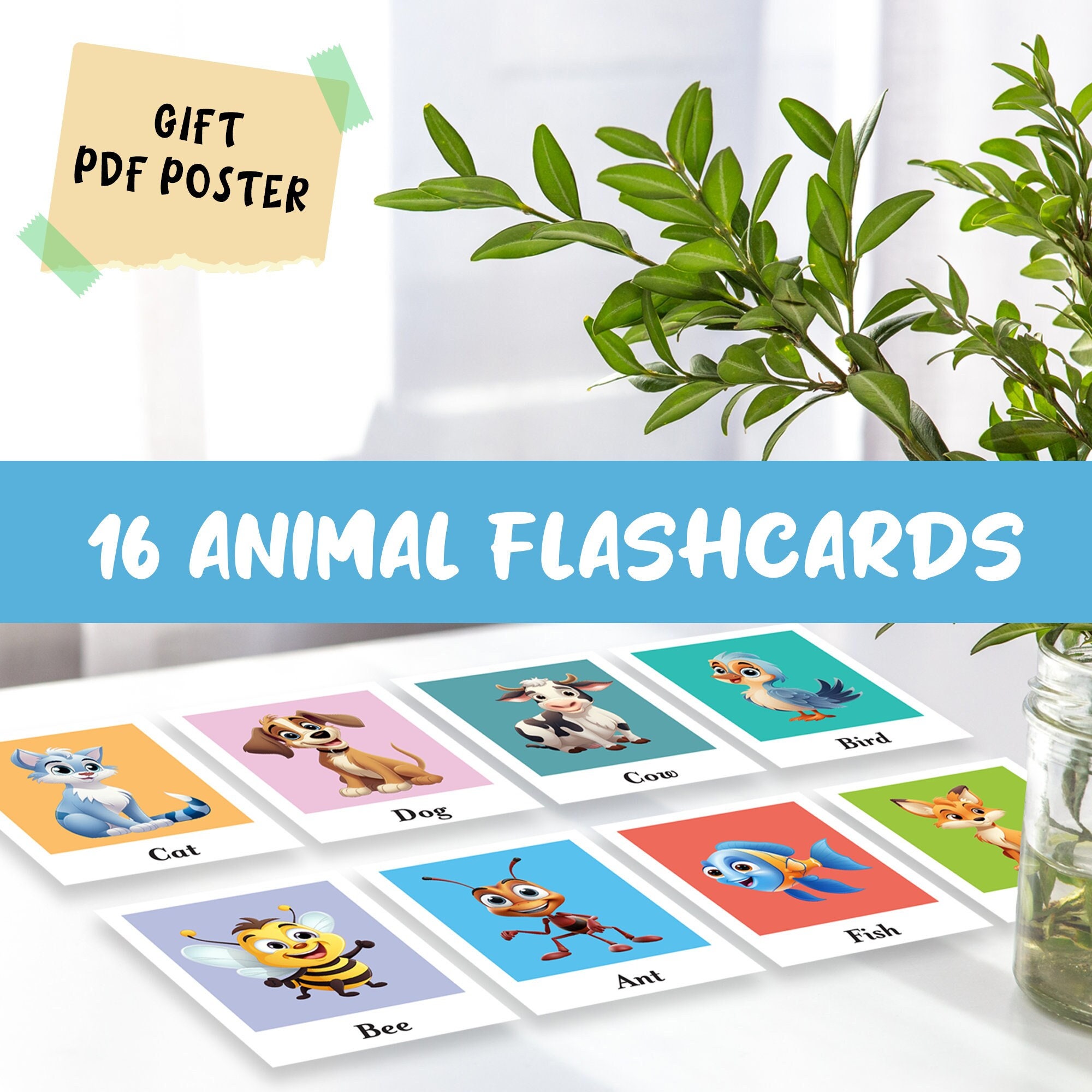 16 Animals Flashcards - Etsy