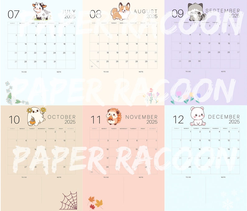 2025 Kawaii Animal Friends Monthly Calendar - Etsy