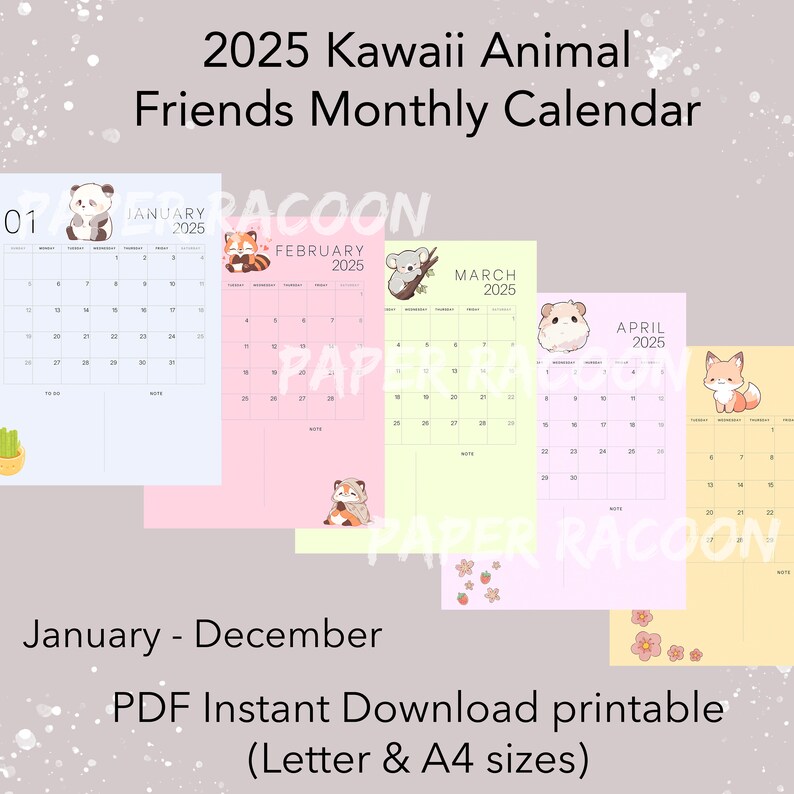 2025 Kawaii Animal Friends Monthly Calendar - Etsy