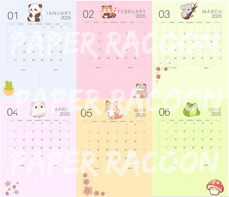 2025 Kawaii Animal Friends Monthly Calendar - Etsy