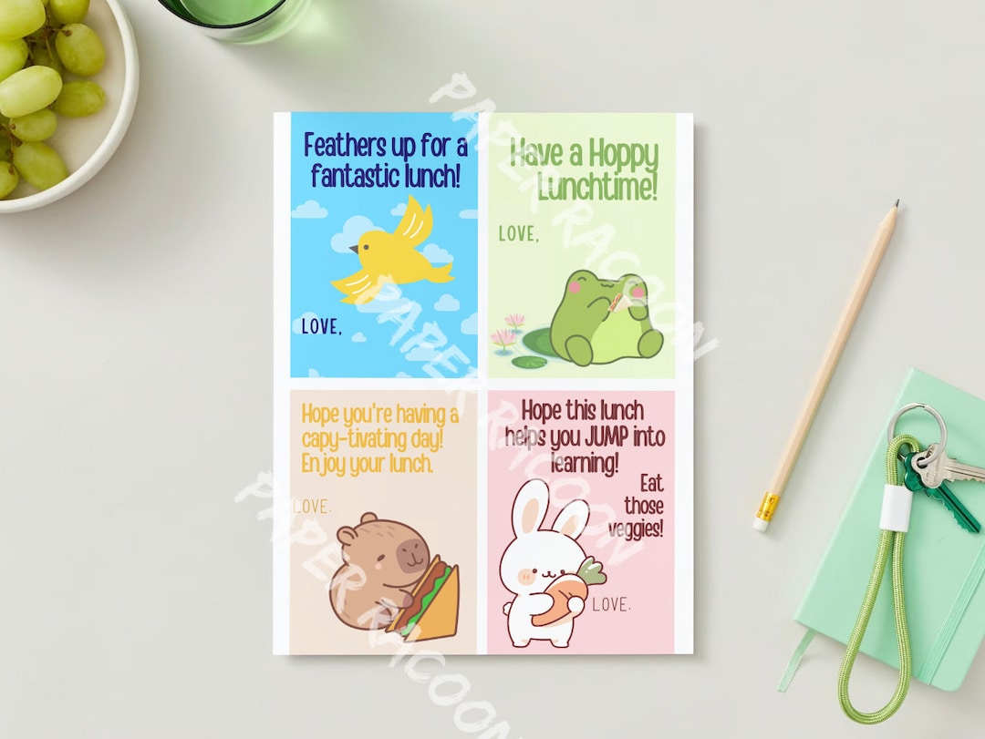 12 Kawaii Lunch Box Notes for Kids (PNG & PDF Instant Download Files ...