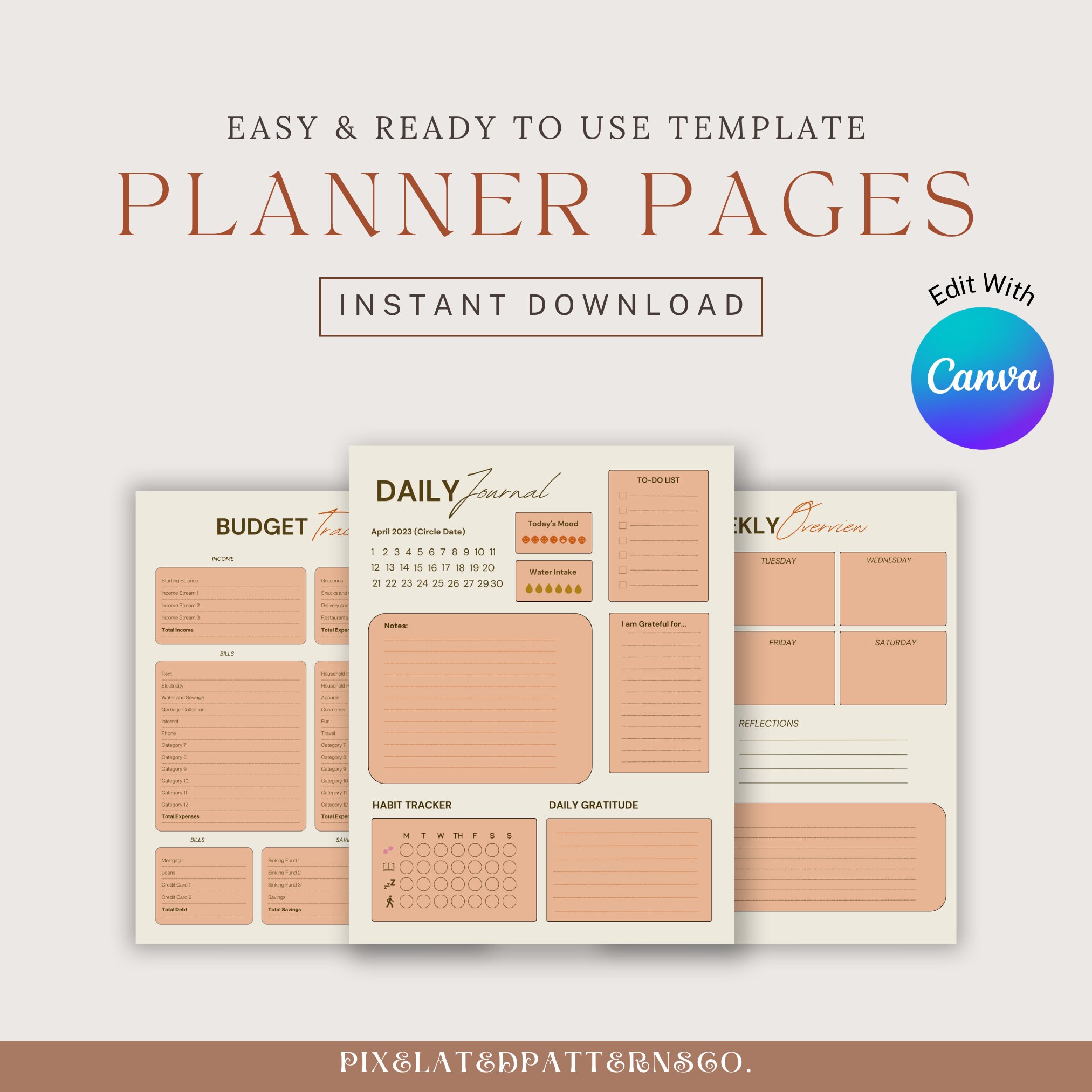 Editable Minimalist Planner | Daily Journal | Budget Planner | Editable ...