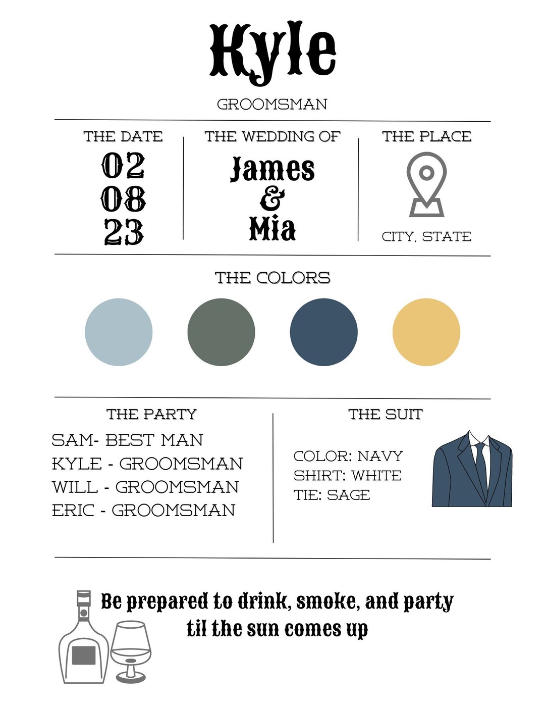 Groomsman Info Card Template - Etsy