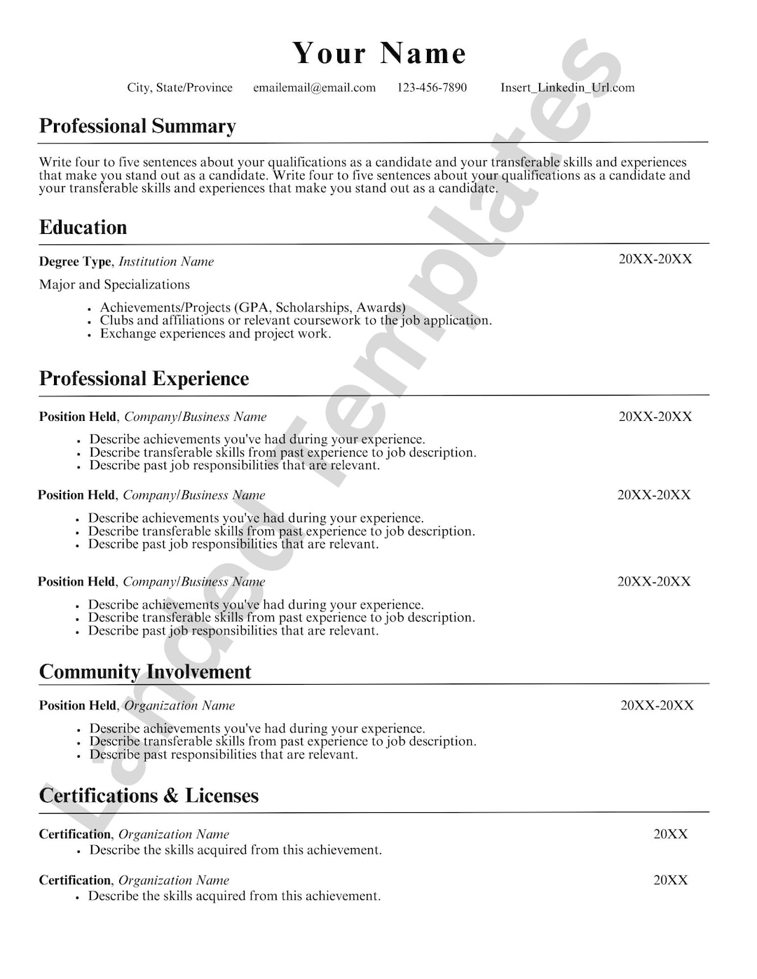 ATS Scannable Resume Template Simple Traditional Resume - Etsy ATS Scannable Resume Template Simple Traditional Resume - Etsy