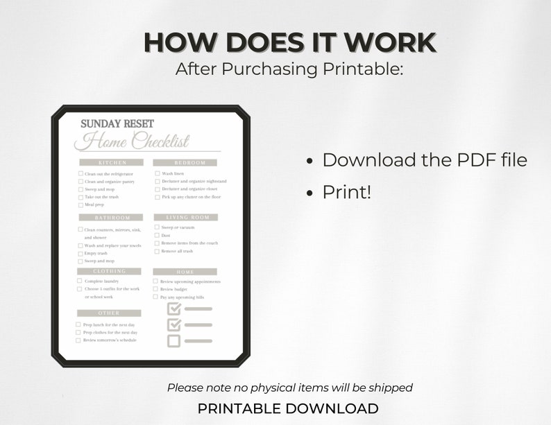 Sunday Reset Checklist Printable - Etsy