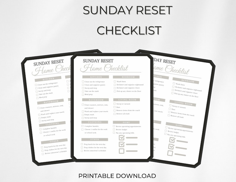Sunday Reset Checklist Printable - Etsy