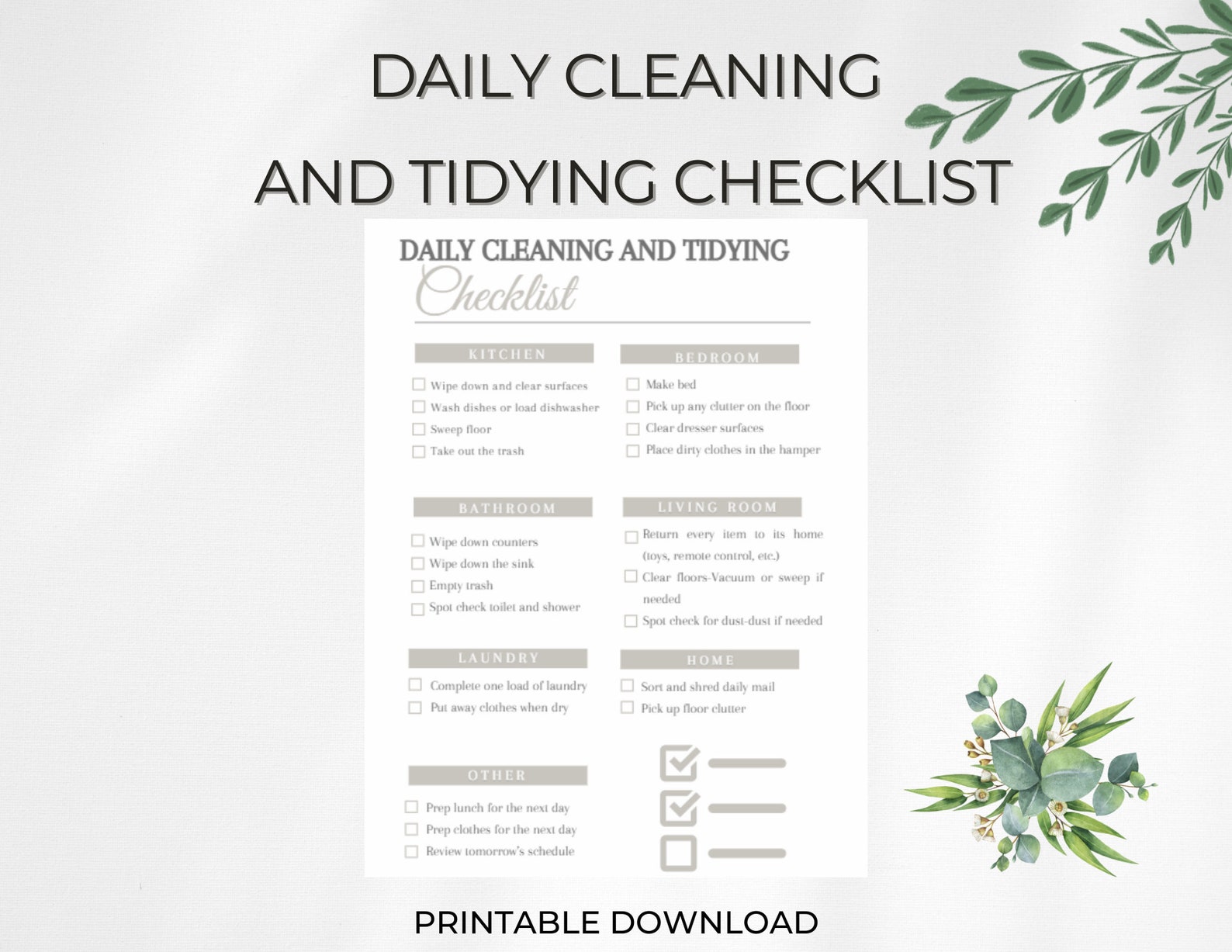 Daily Cleaning and Tidying Checklist Printable - Etsy