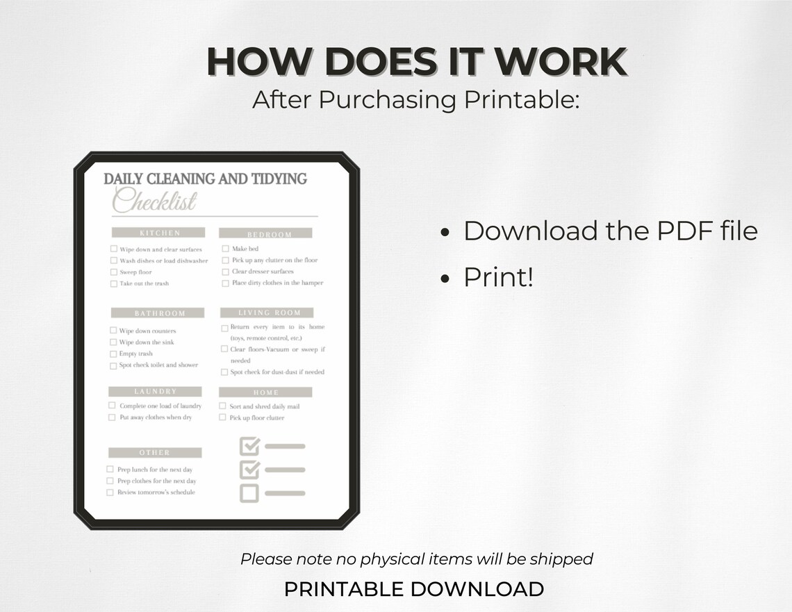 Daily Cleaning and Tidying Checklist Printable - Etsy