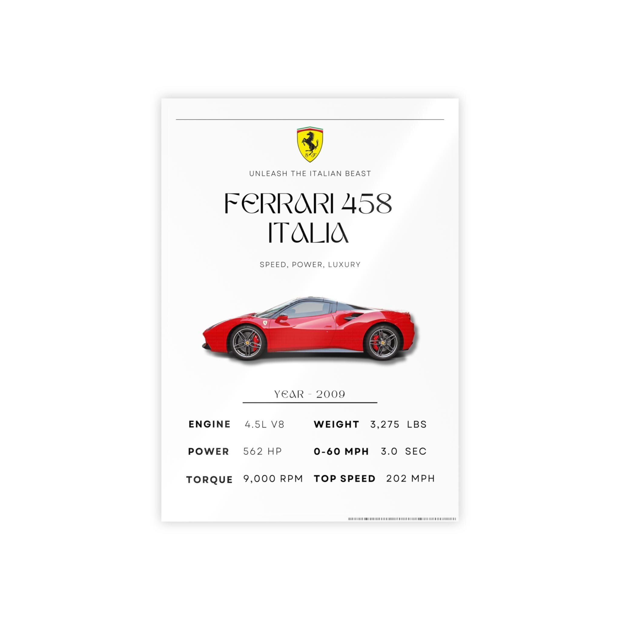 Ferrari 458 Italia Minimalistic Gloss Poster Car Wall Art - Etsy