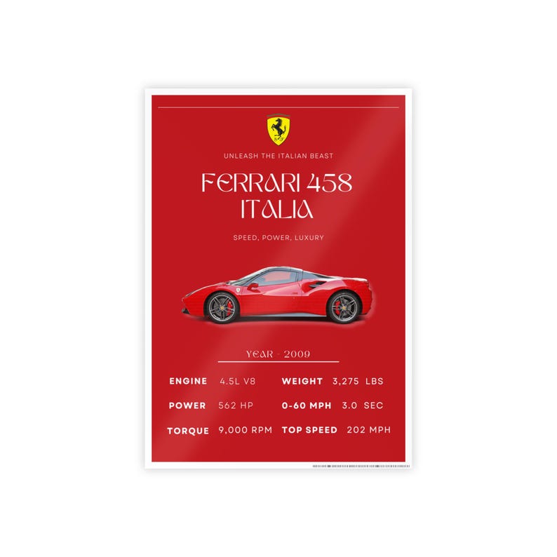 Ferrari 458 Italia Minimalistic Gloss Poster Car Wall Art - Etsy