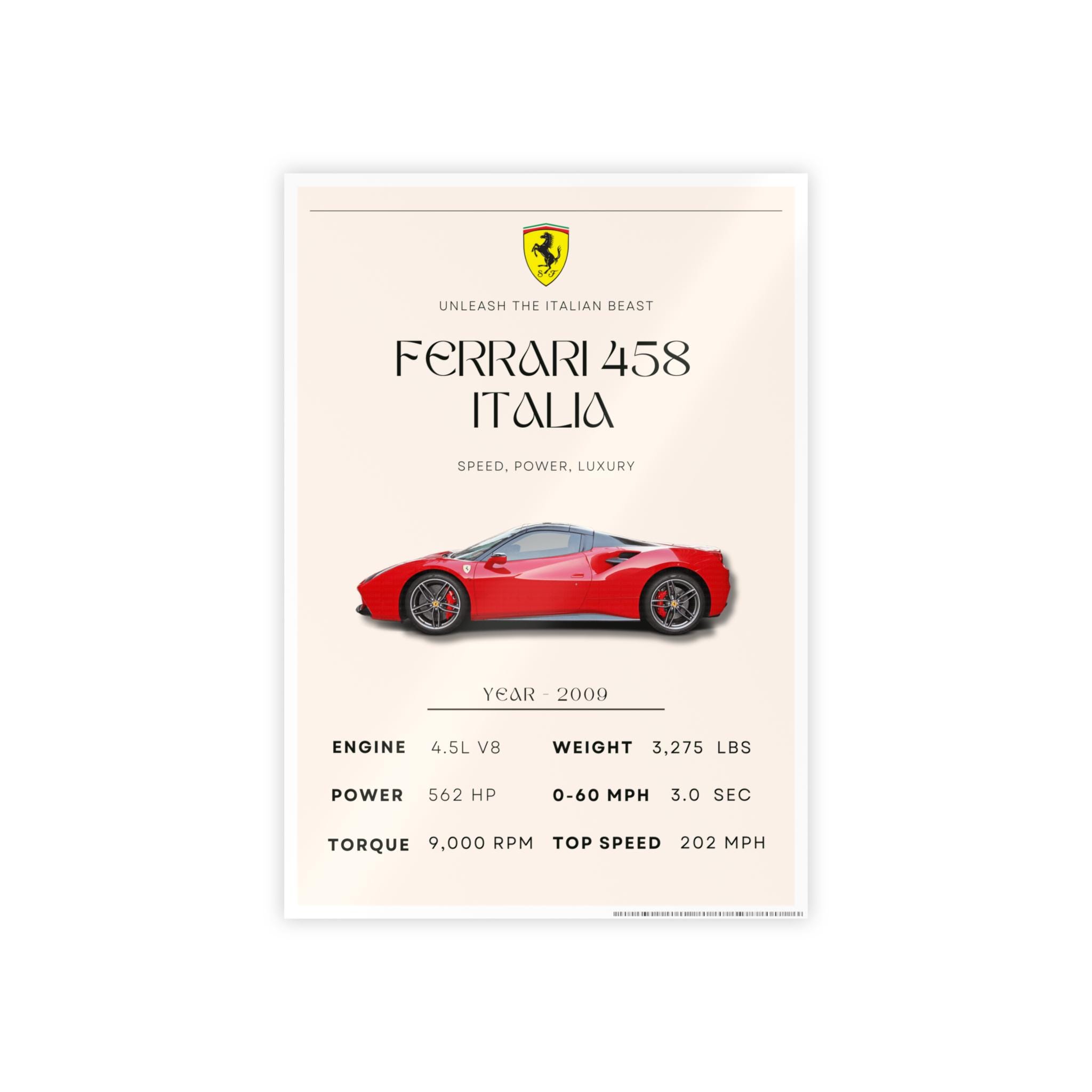 Ferrari 458 Italia Minimalistic Gloss Poster Car Wall Art - Etsy