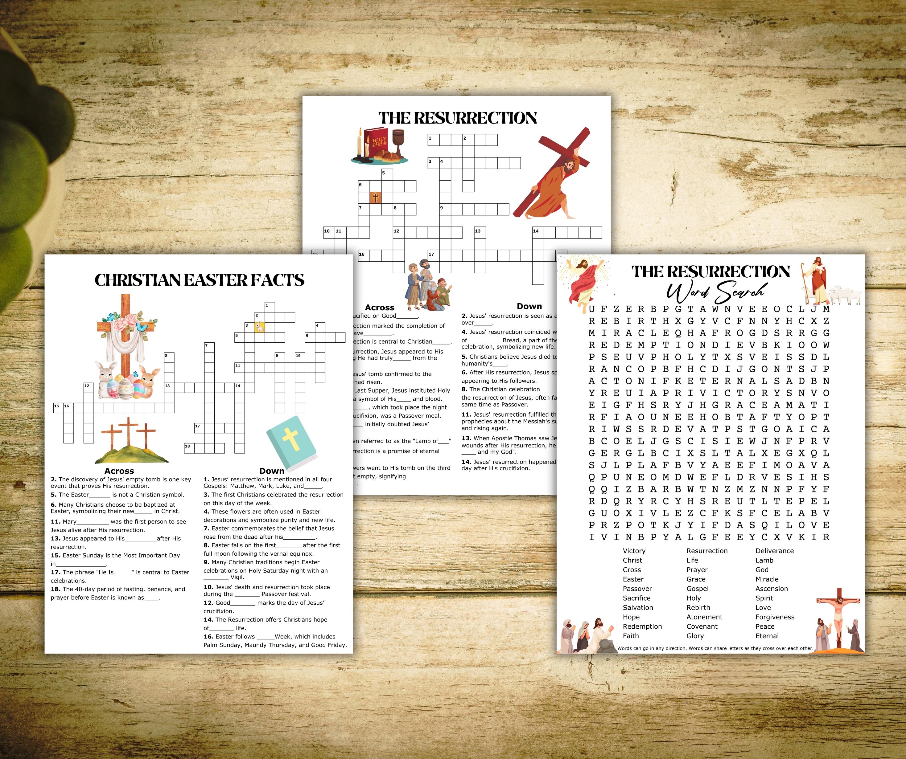 Easter Jesus' Resurrection Christian Crossword Puzzles Easter Word ...