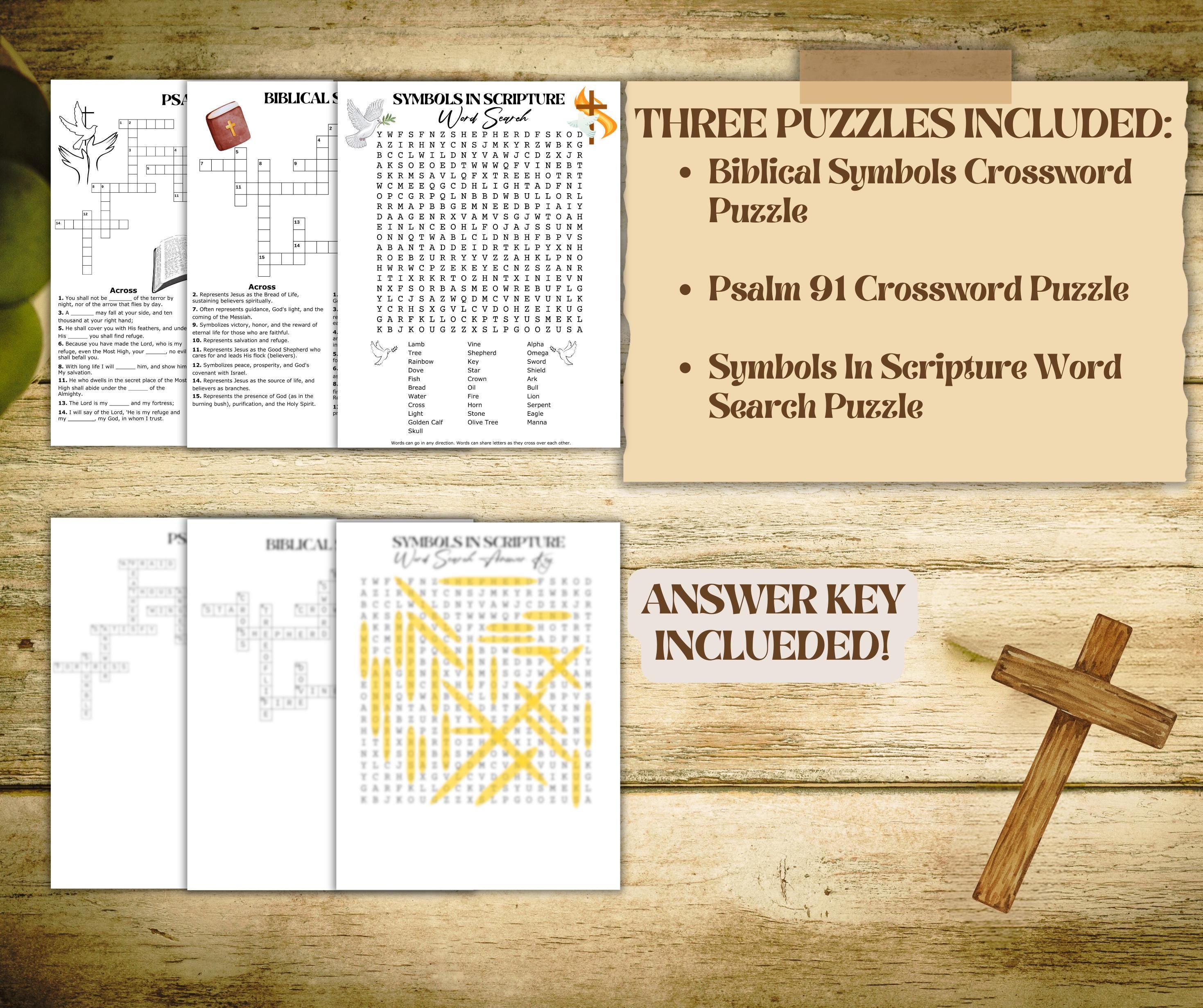 Psalm 91 and Bible Facts Christian Crossword Puzzles Religious Word ...