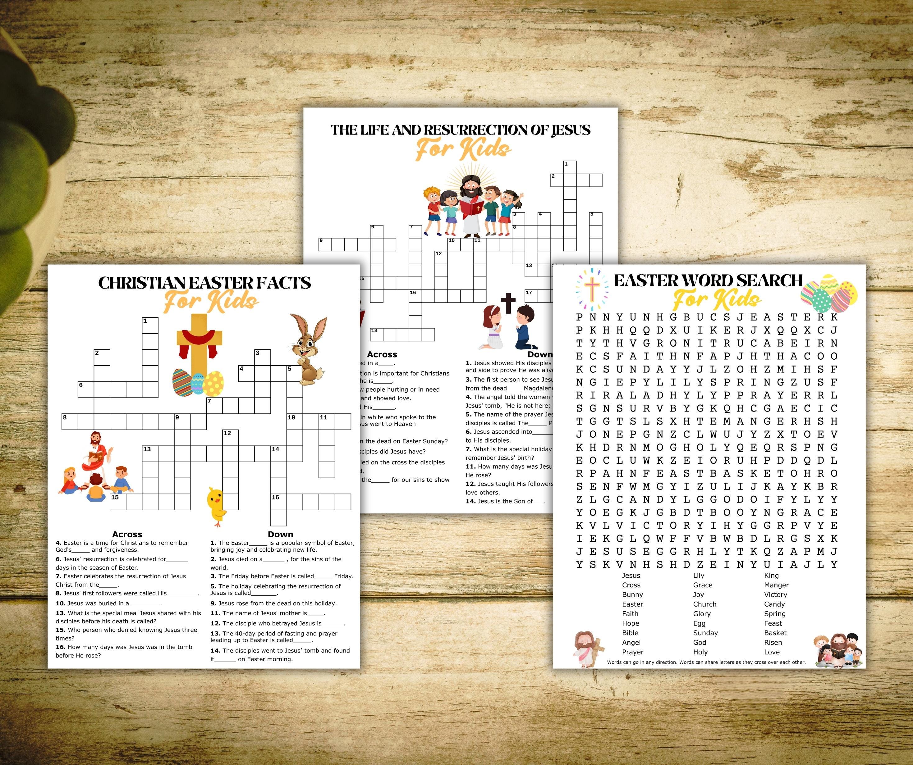 Kids Christian Crossword Puzzle Easter Word Search Puzzle Bible Study ...