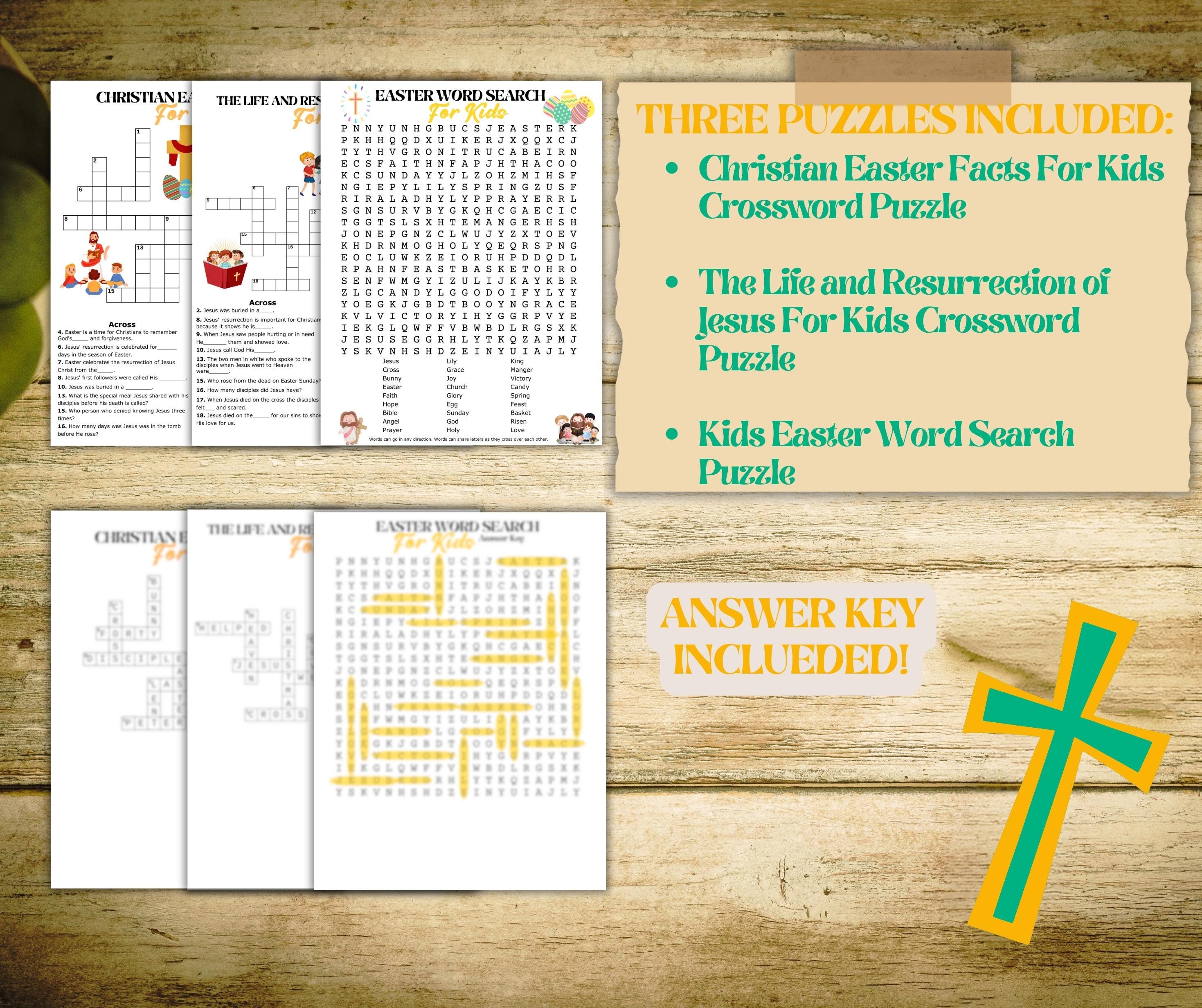 Kids Christian Crossword Puzzle Easter Word Search Puzzle Bible Study ...