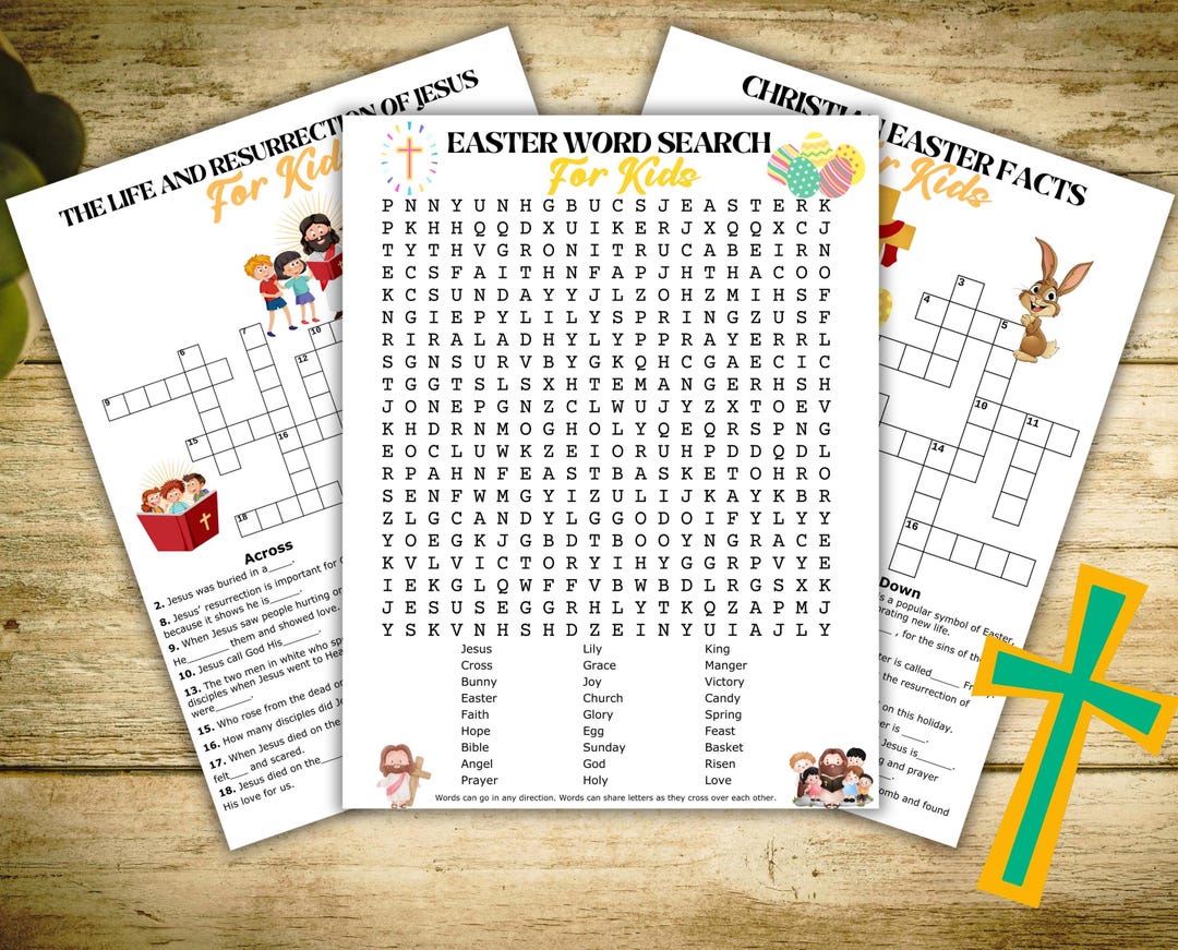 Kids Christian Crossword Puzzle Easter Word Search Puzzle Bible Study ...
