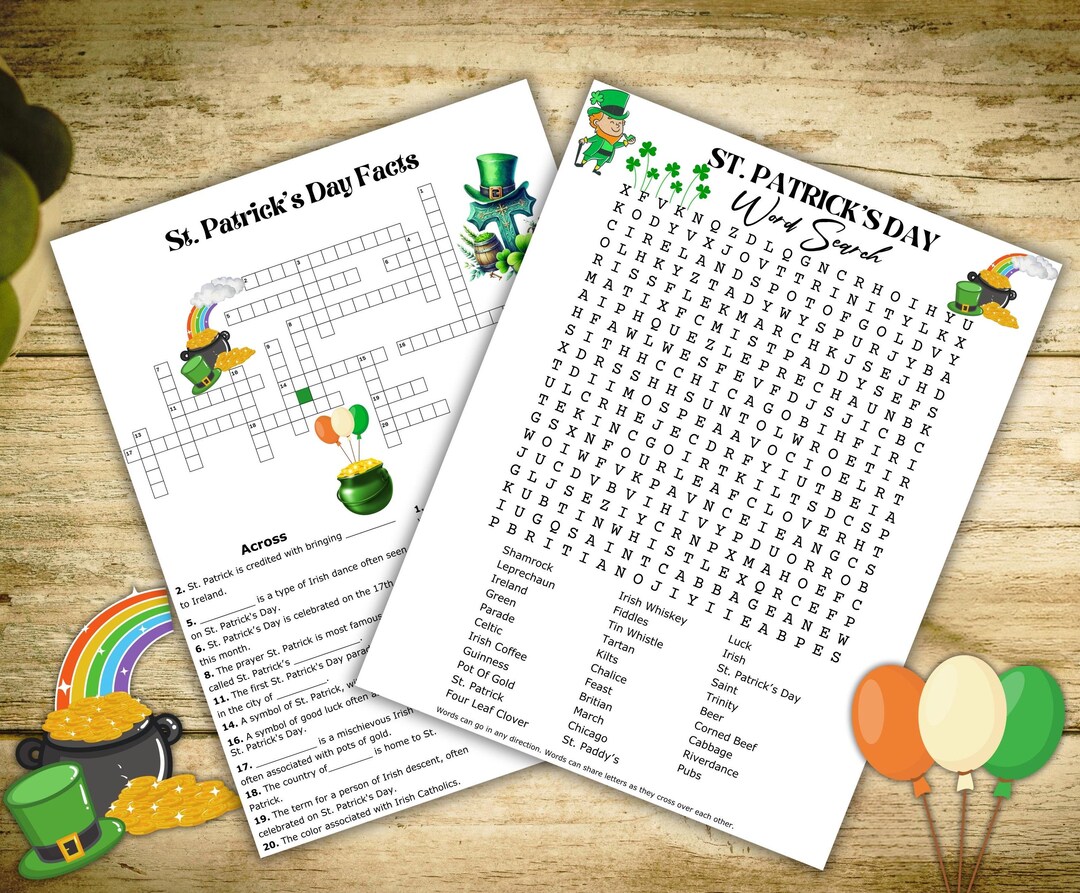 St. Patrick's Day Crossword Puzzle St Paddys Word Search Puzzle St ...