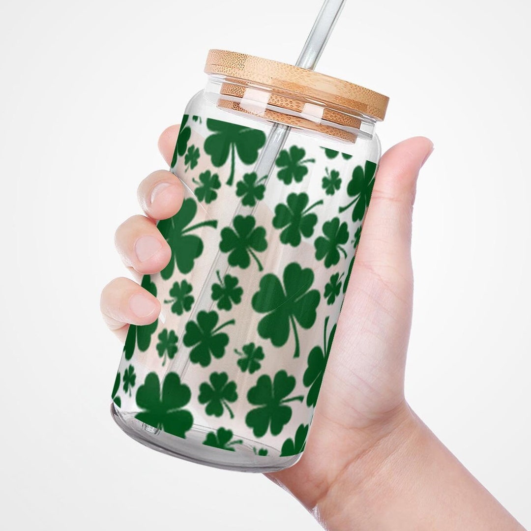 St. Patrick's Day Shamrock Soda Can Glass Lucky Clover Iced Coffee ...