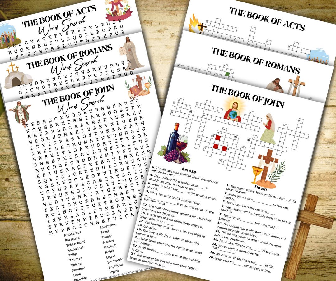 John Acts Romans Christian Crossword Puzzles Religious Word Search ...