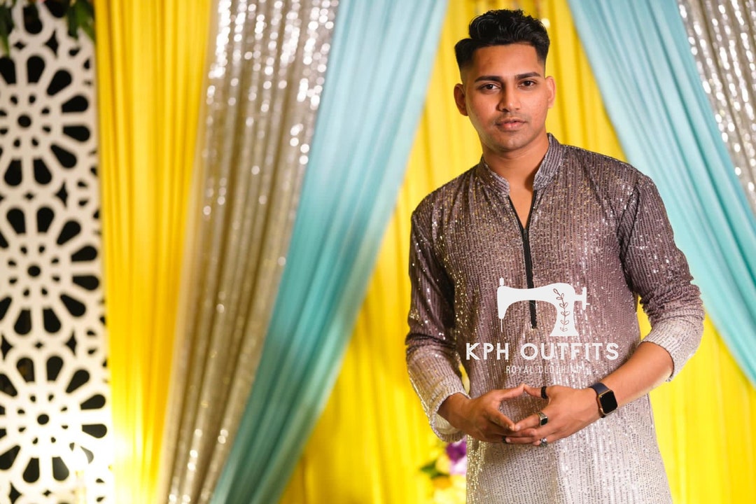 Men's Stylish Customise Designer Sequence Shades Kurta Pajama Set ...