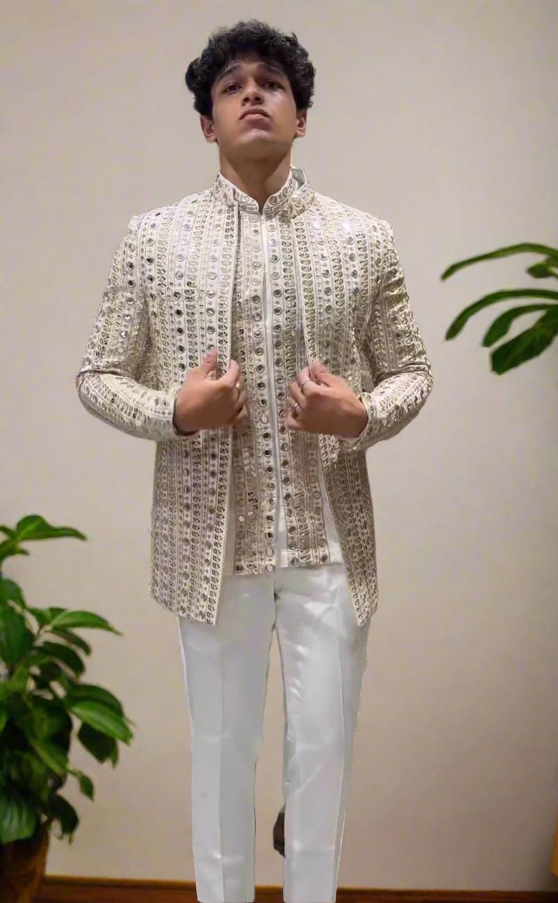 Men's Exclusive Golden Sequence Open Shrug Set | Wedding Designer Open ...