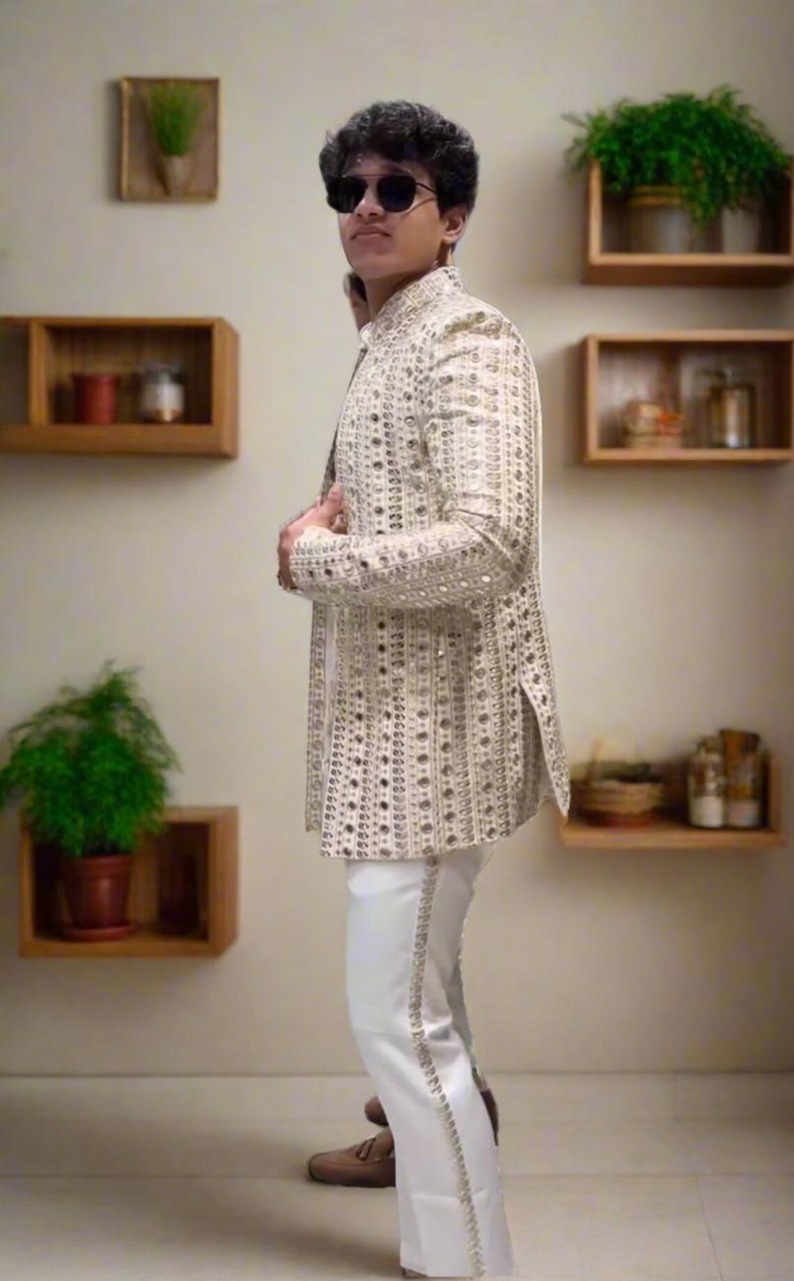 Men's Exclusive Golden Sequence Open Shrug Set | Wedding Designer Open ...