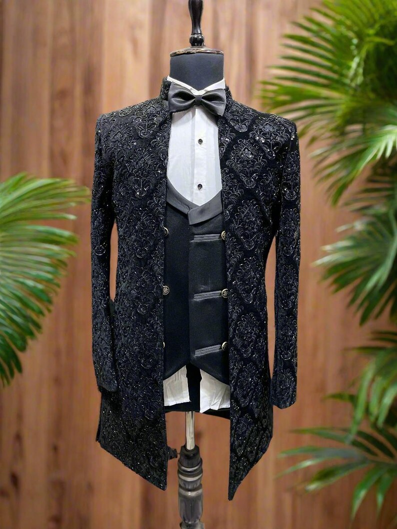 Black Velvet Open Tuxedo Suit With Shawl – Groom Wedding Wear | Kph ...