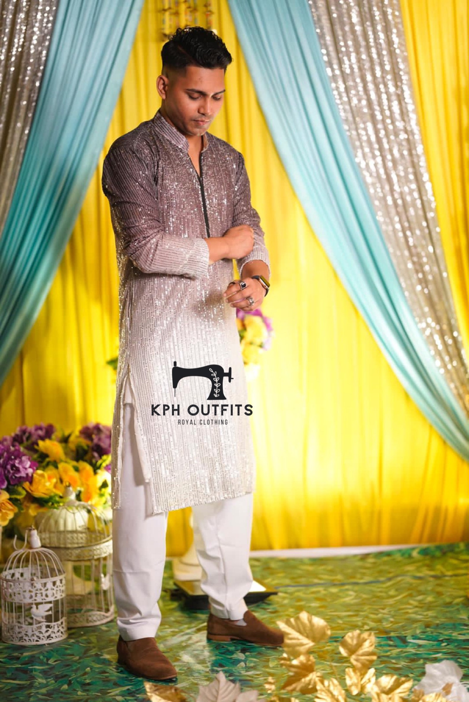 Men's Stylish Customise Designer Sequence Shades Kurta Pajama Set ...