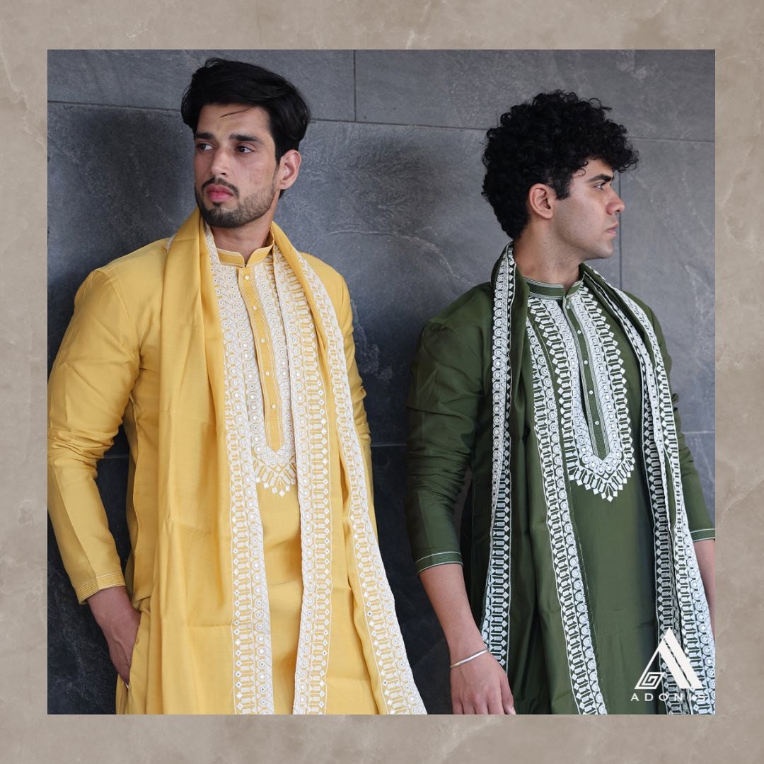 Men's Exclusive Haldi and Mehndi Ceremony Embroidery Kurta Set Wedding ...