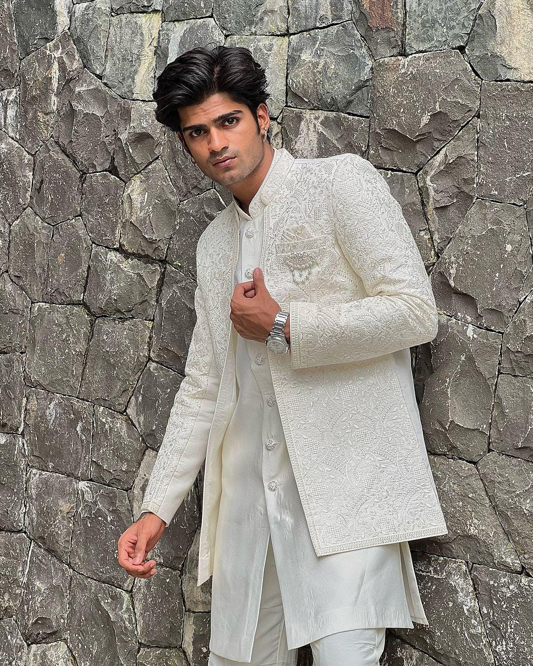 Men's White Silk Embroidery Shrug Set: Indowestern Groom Suit - Etsy